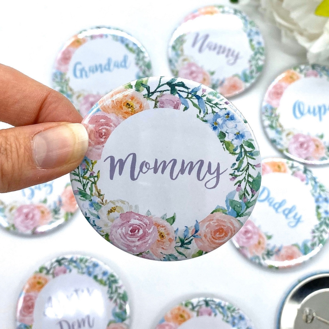 Floral Baby Shower Badges Personalised Badges New Baby Party - Etsy