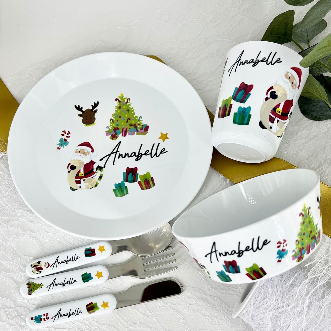 Personalised Children's Christmas Dinner Set - Xmas Themed Bowl / Plate ...
