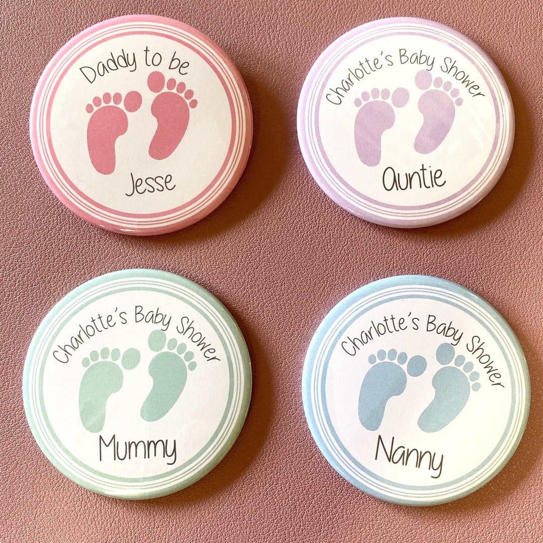 Personalised Baby Shower Badges With Baby Feet 6cm New Baby Party ...