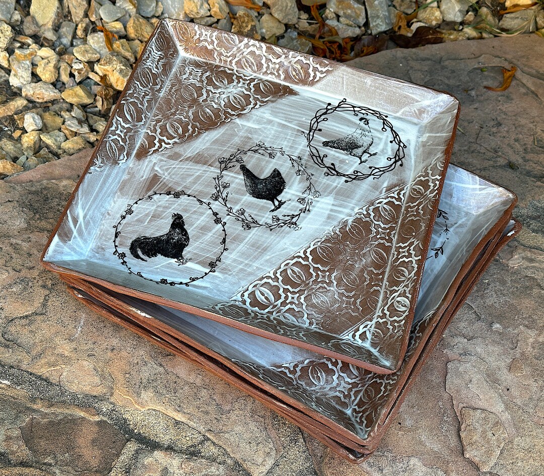 Handmade Chicken Trio Plate Set of 4 Handmade Pottery Plates ...
