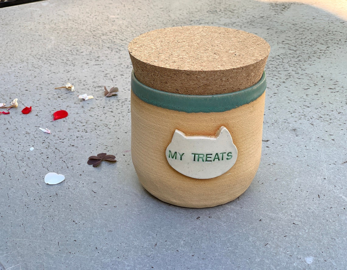 Fun Cat Treat Jar Handmade Cat Food Canister With Lid Unique - Etsy