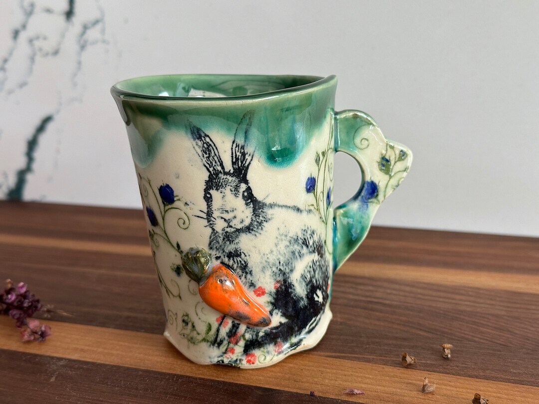Drippy Green Bunny Mug With Quote Handmade Ceramic Coffee Mug Tea Cup ...