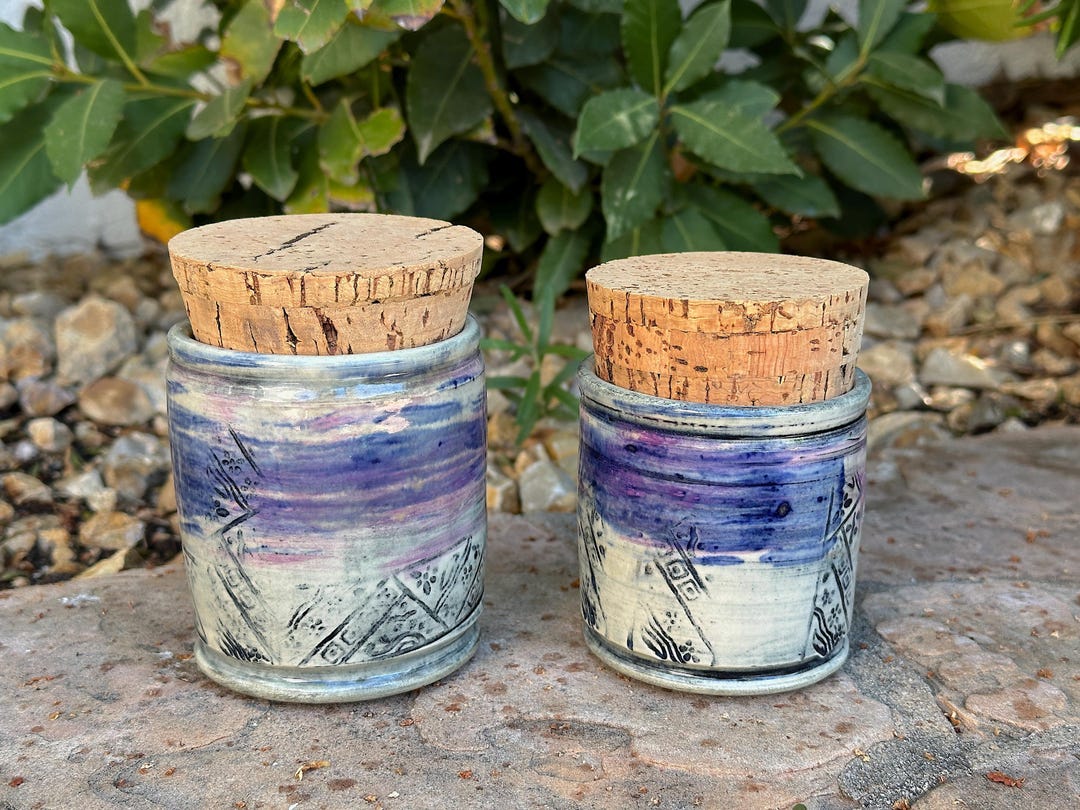 Handmade Jar Set of 2, Ceramic Jars, Kitchen Container Set, Salt Cellar ...