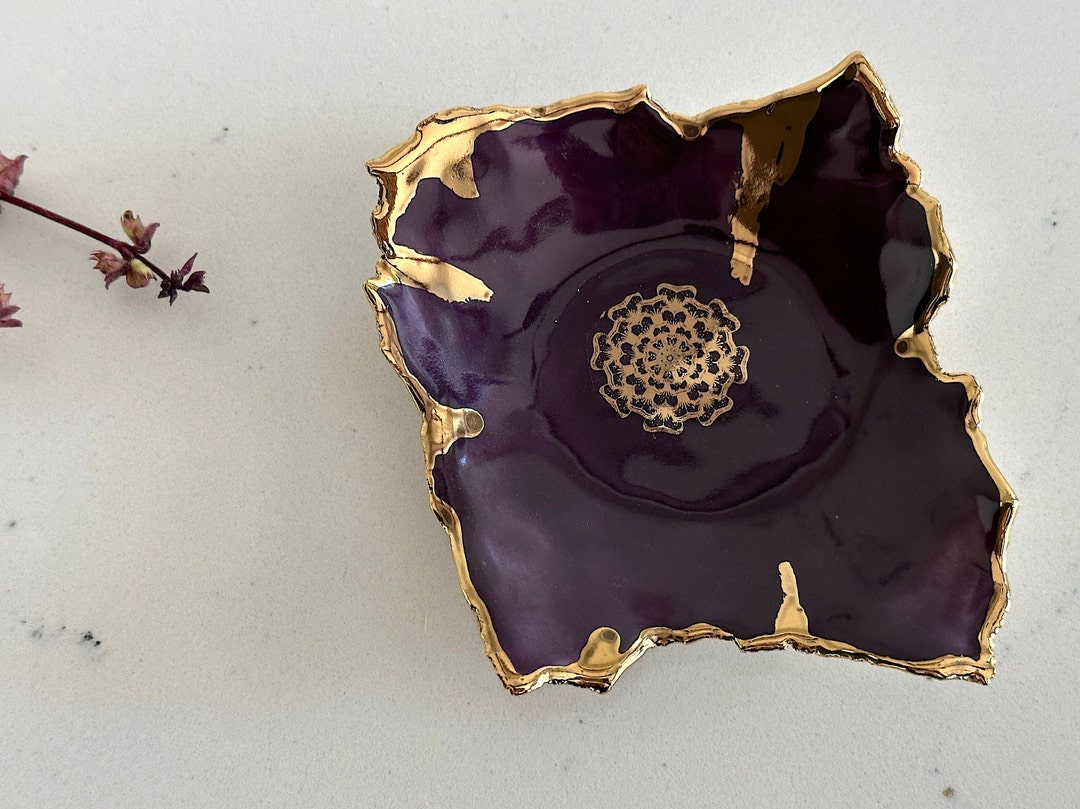 Mandala Ring Dish, Handmade Ring Dish, Purple Ring Holder, Purple and ...