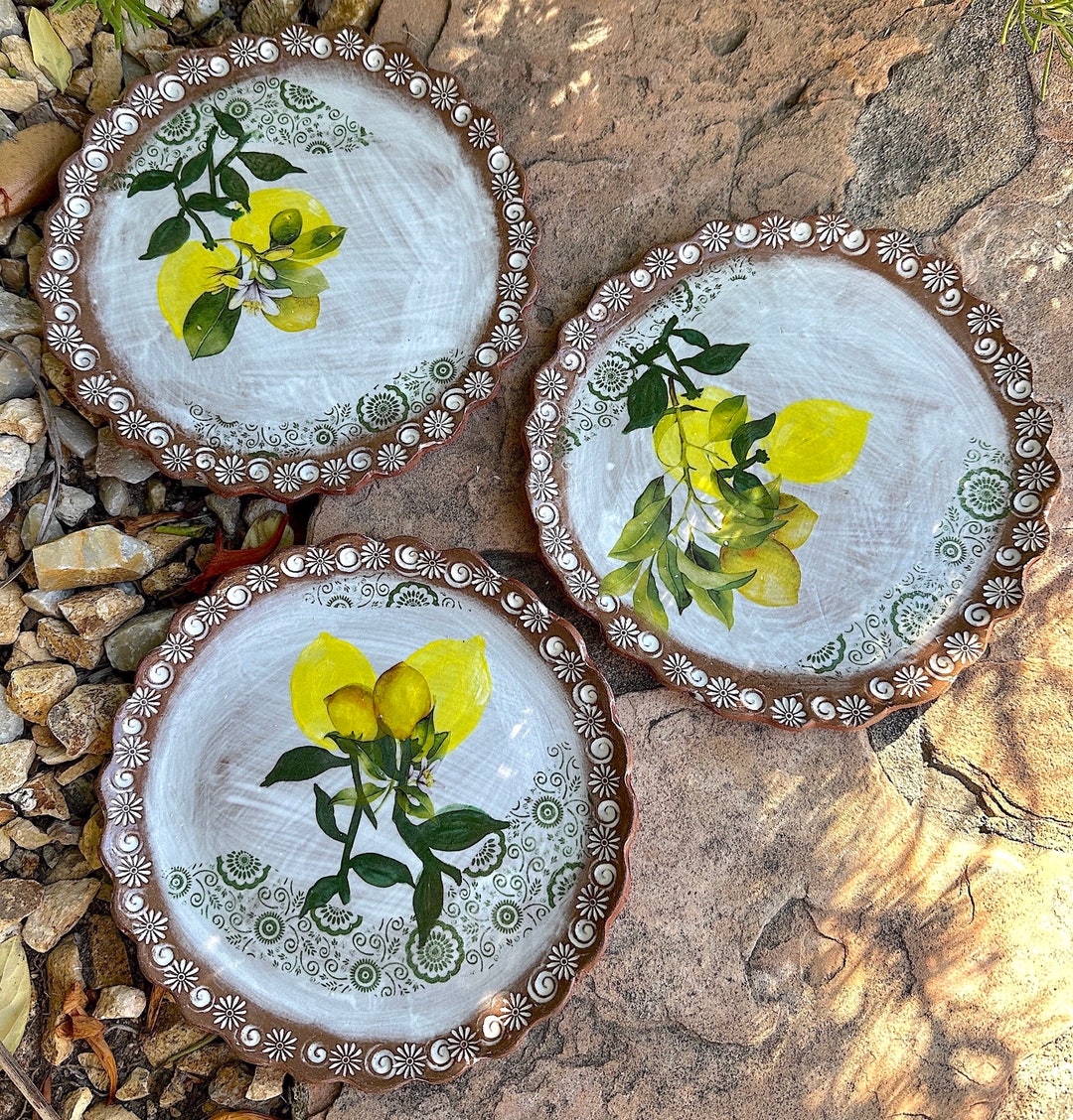 Hand Painted Lemon Plate Set of 3, Tapas Plates, Ceramic Plate, Lemon ...