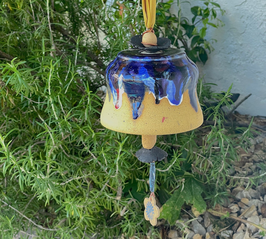 Handmade Ceramic Bell: Blue Drip Glaze, Scandinavian Decor - Etsy