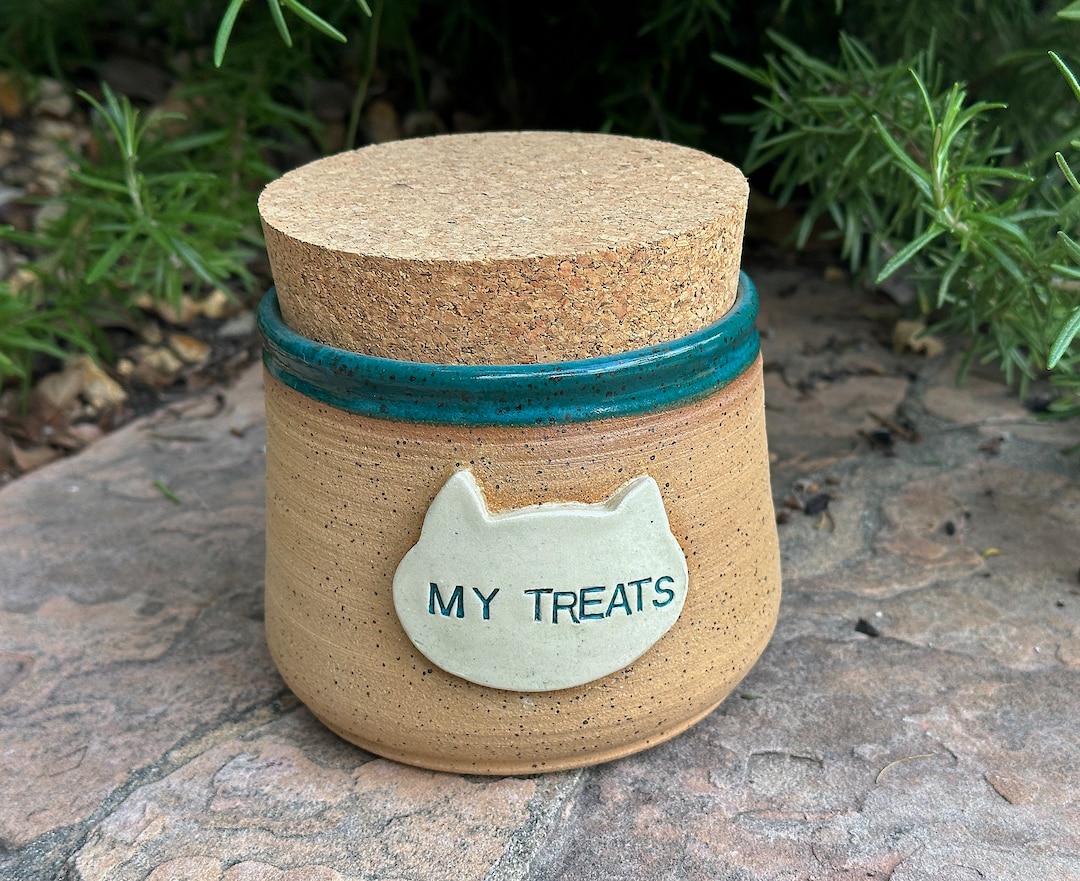 Fun Cat Treat Jar, Handmade Cat Food Canister With Lid, Cookie Jar ...