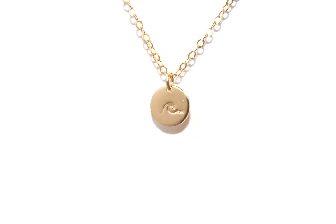 Wave Disc Necklace (14K Gold Filled) - Wave Necklace, Hand Stamped Wave ...