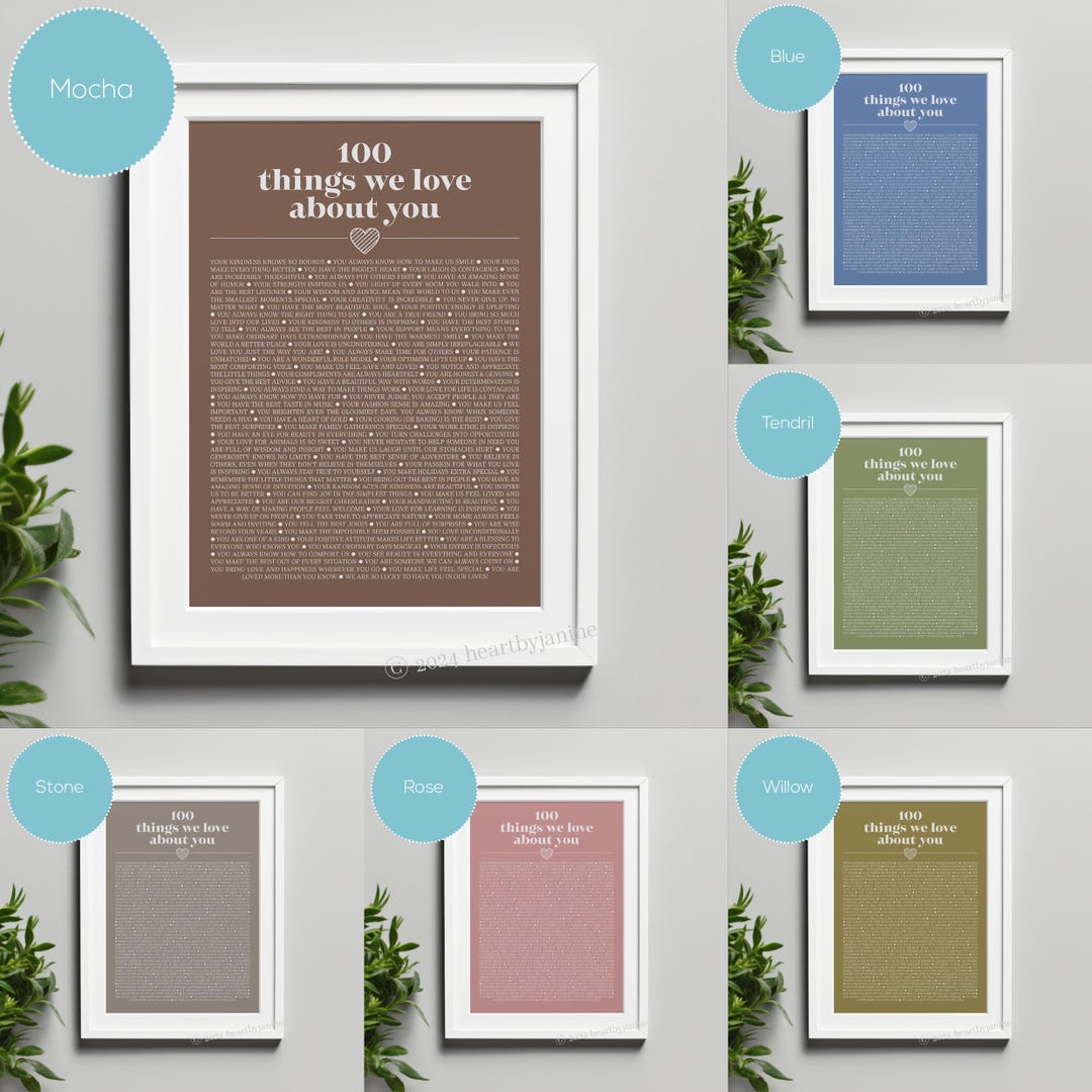 Personalised "100 Things We Love About You" Digital Print | Custom Gift ...