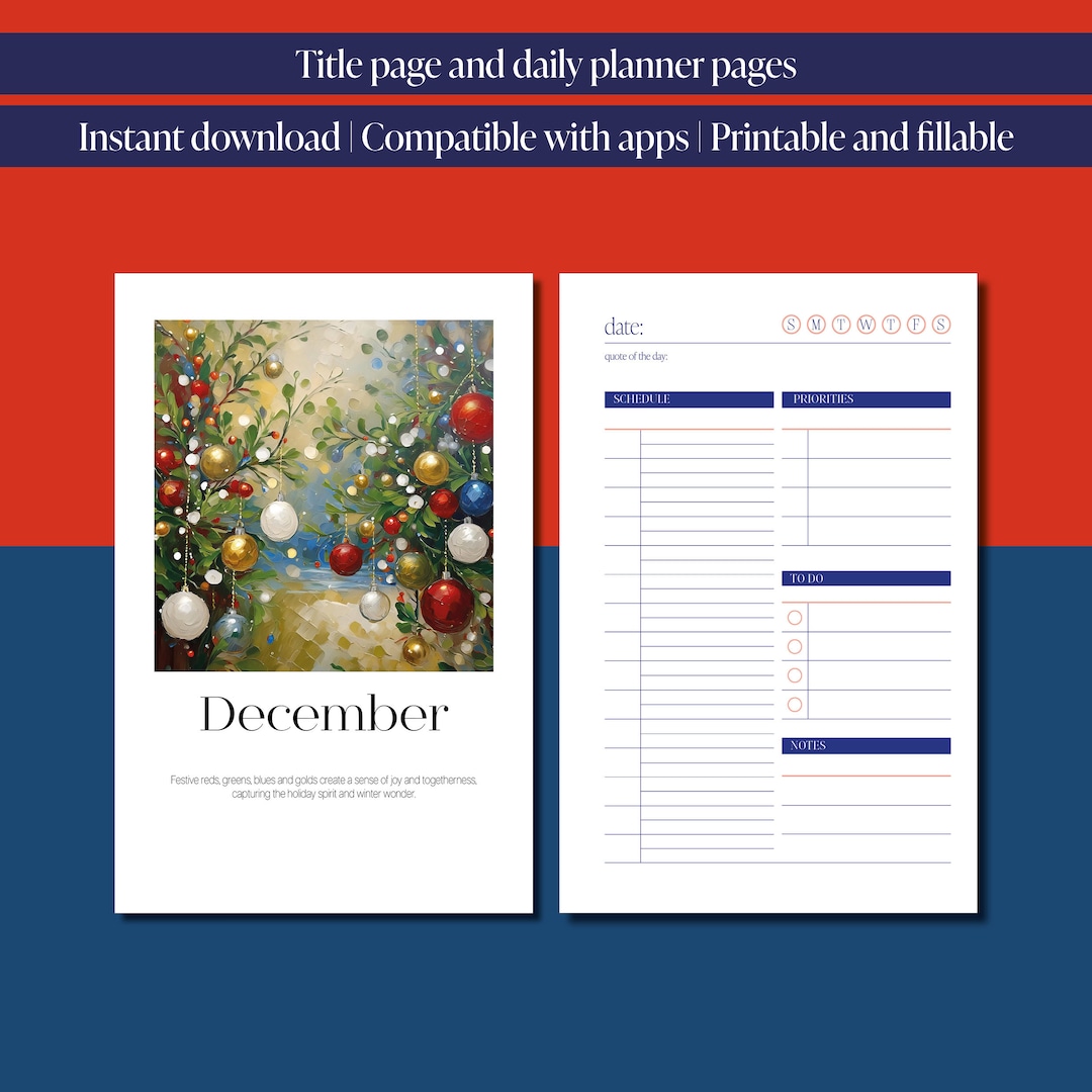 December Title Page and Daily Planner PRINTABLE & DIGITAL Daily Planner ...