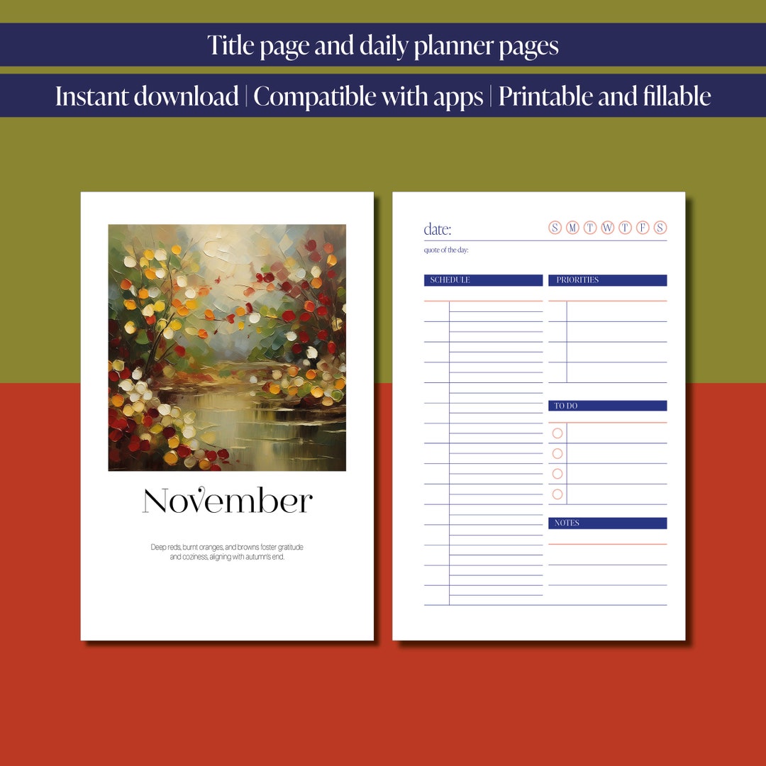 November Title Page and Daily Planner PRINTABLE & DIGITAL Daily Planner ...
