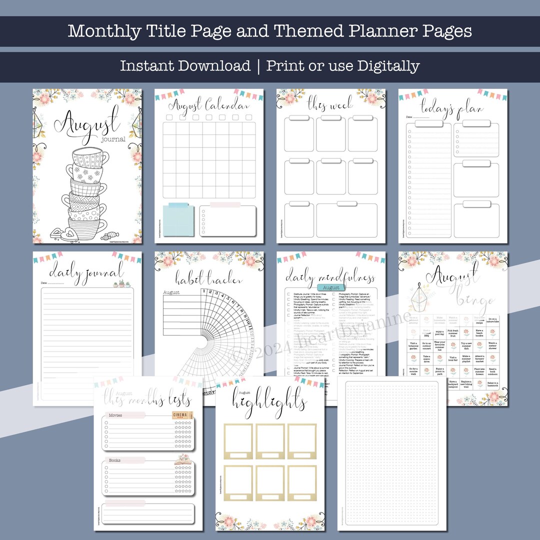 AUGUST Journal Bundle Digital & Printable Planner Bundle AUGUST Journal ...