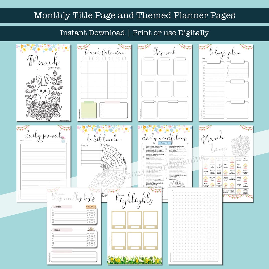 MARCH Journal Bundle Digital & Printable Planner Bundle March Journal ...