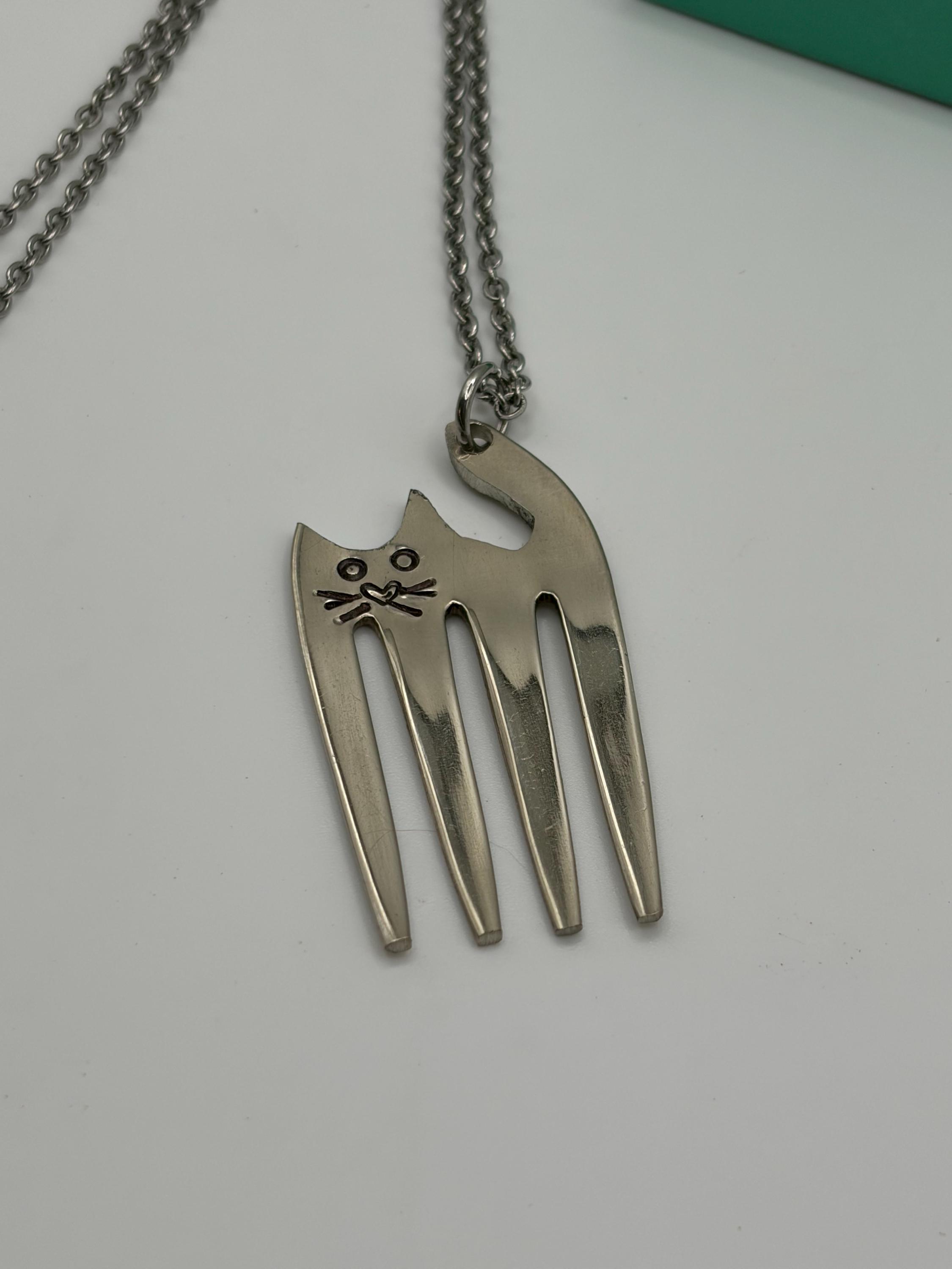 Silverplated Fork Cat Pendant - Etsy