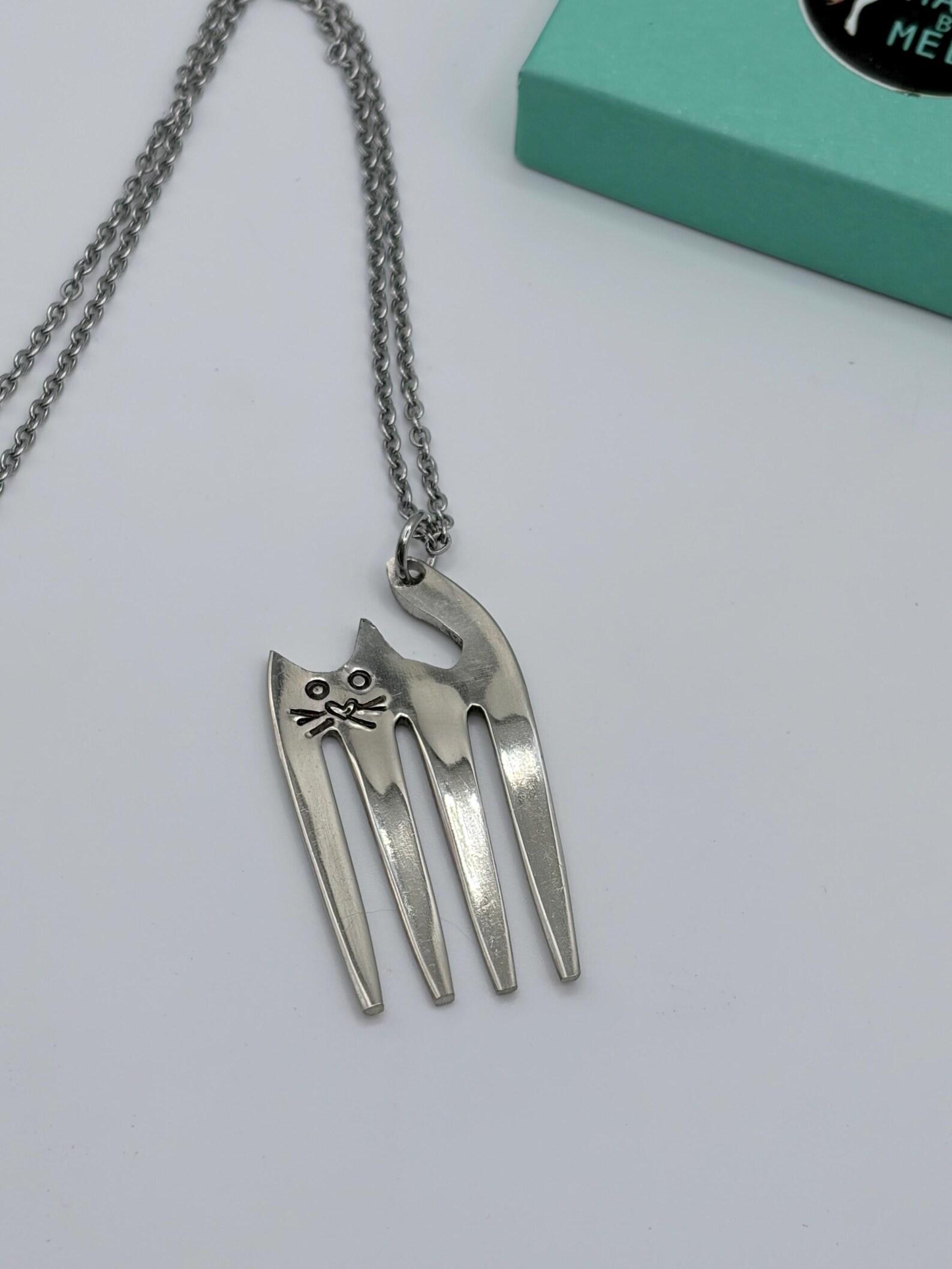 Silverplated Fork Cat Pendant - Etsy