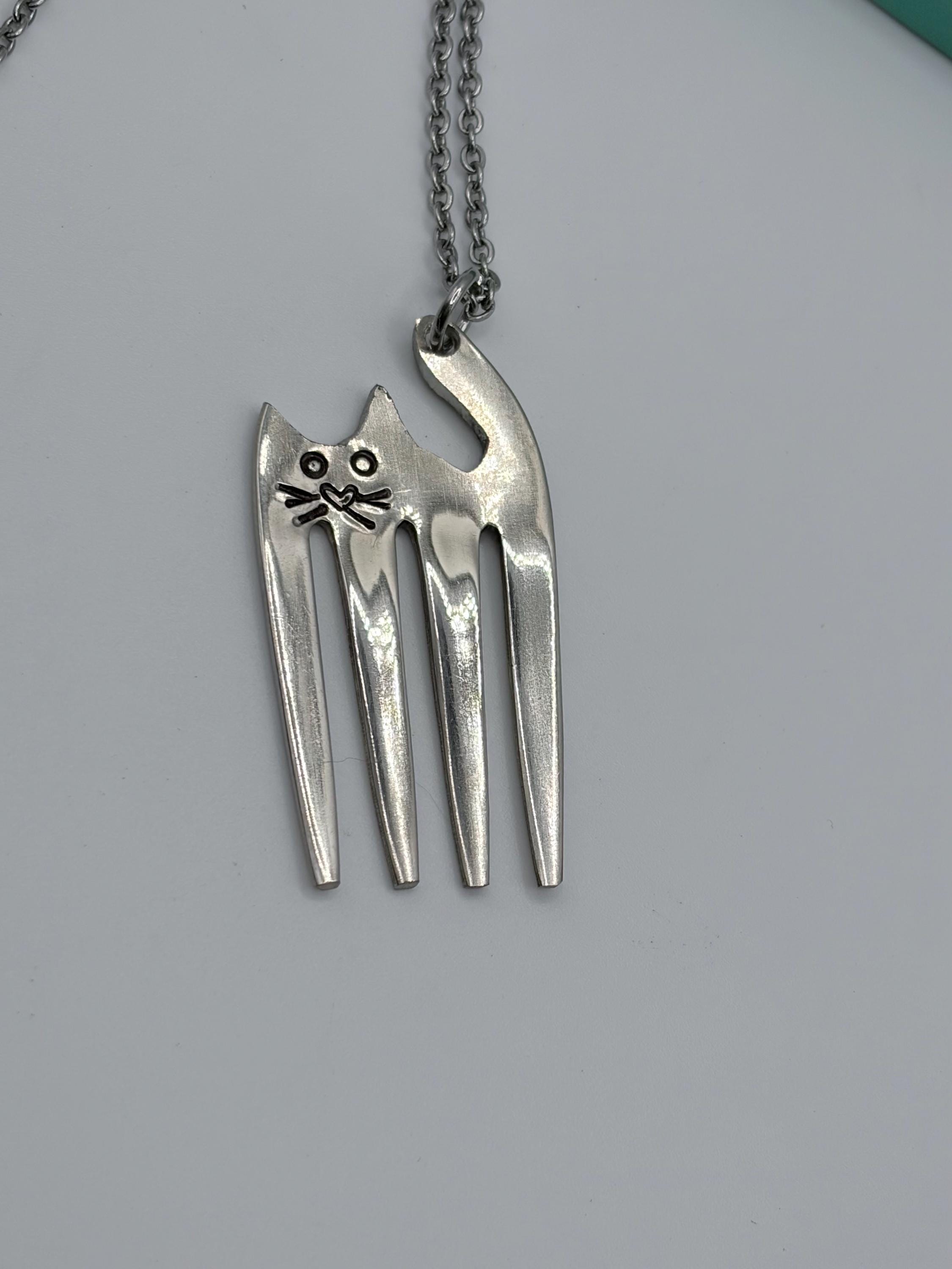 Silverplated Fork Cat Pendant - Etsy