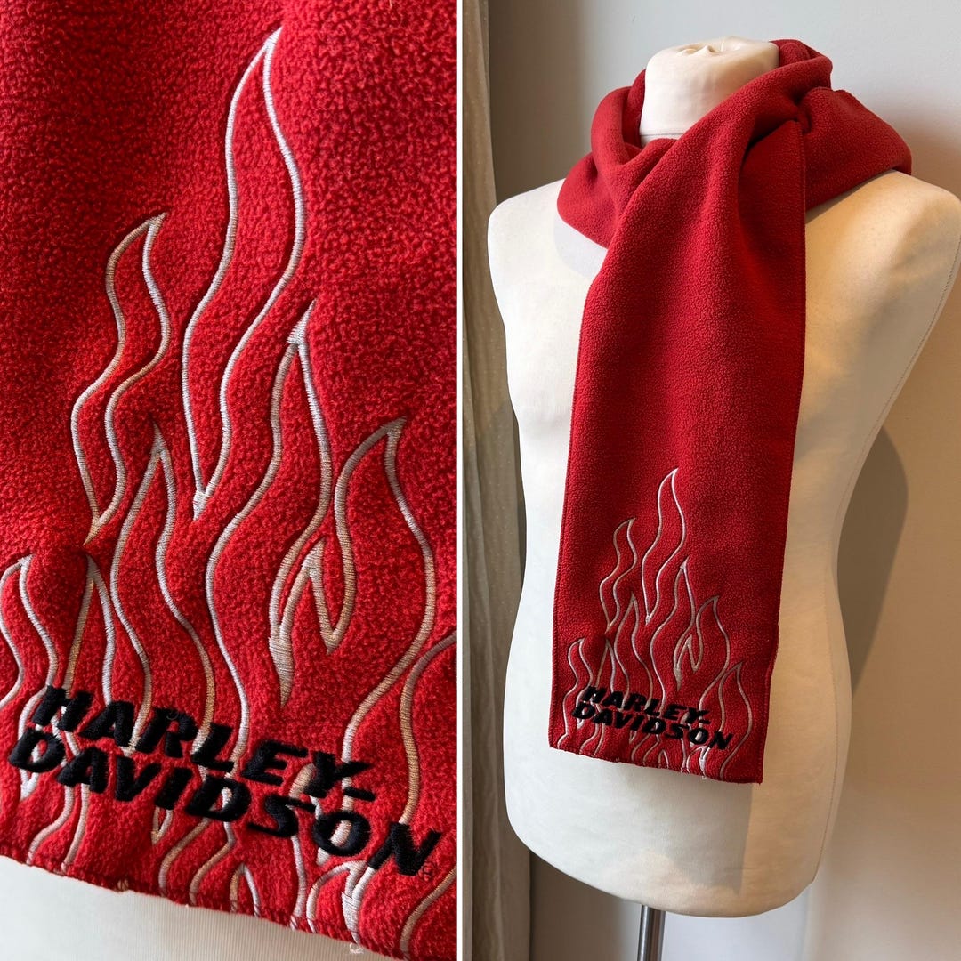 Official Y2K Harley Davidson go Faster Flames Red Fleece Scarf ...