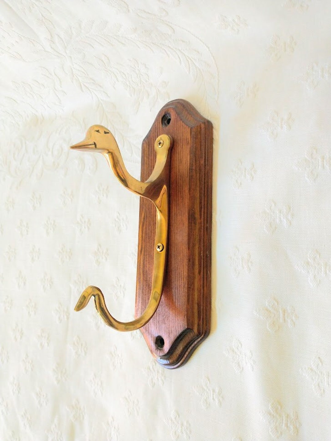 Solid Brass Goose Duck Hook With Wood Backing, Cottage Decor - Etsy