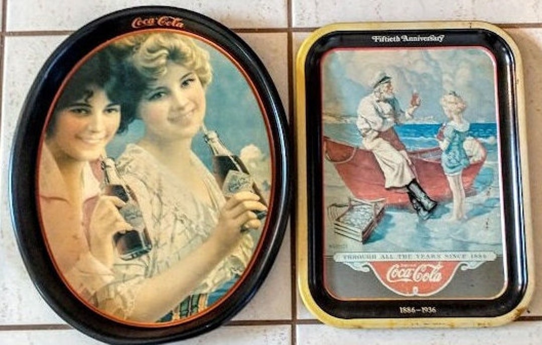 Two Coca Cola Trays Vintage From 1980s Sea Captain, Two Ladies Sipping ...
