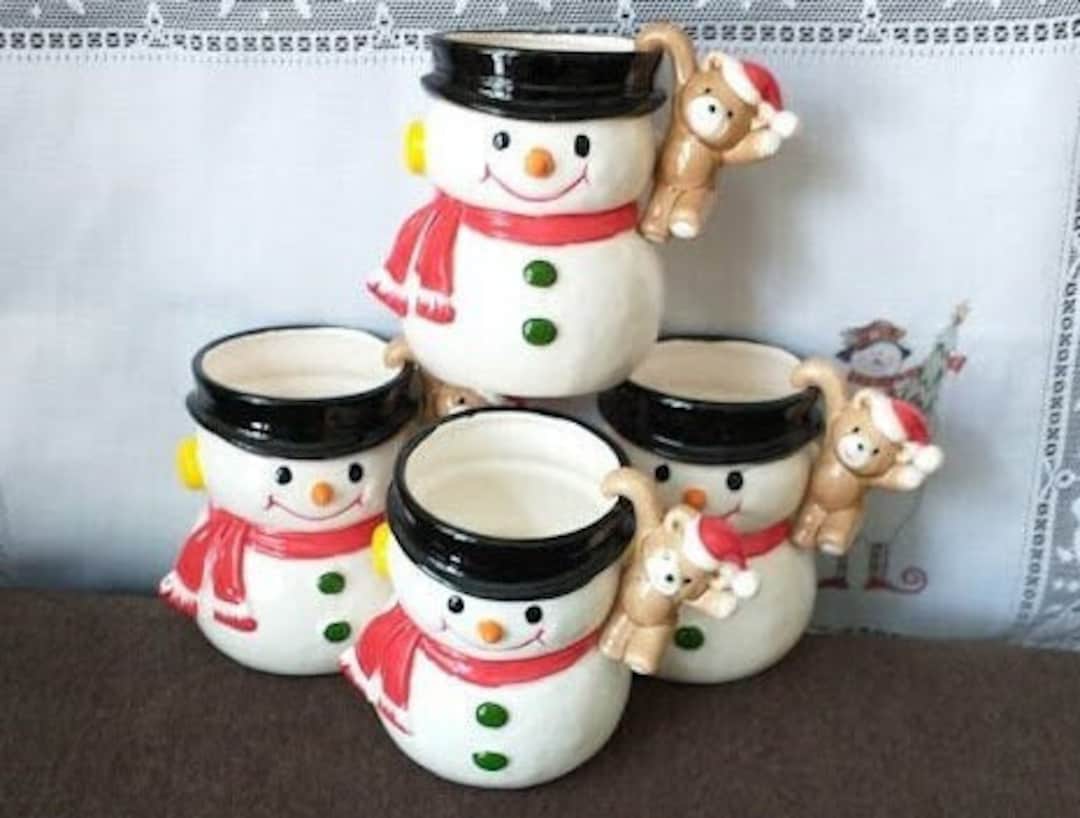 Cuatro tazas raras de muñecos de nieve con asas de mono - Etsy España