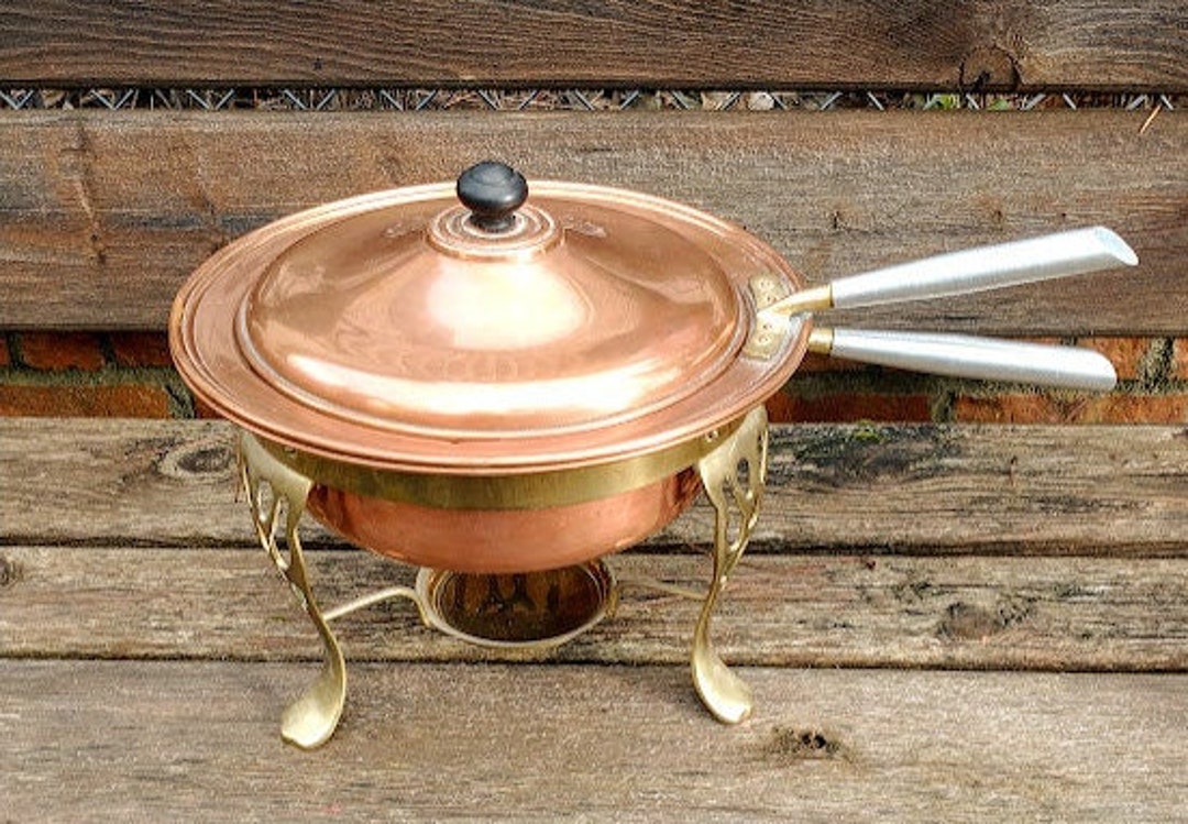 Copper Chafing Dish Fondue Pot, Reticulated Legs Vintage Country ...