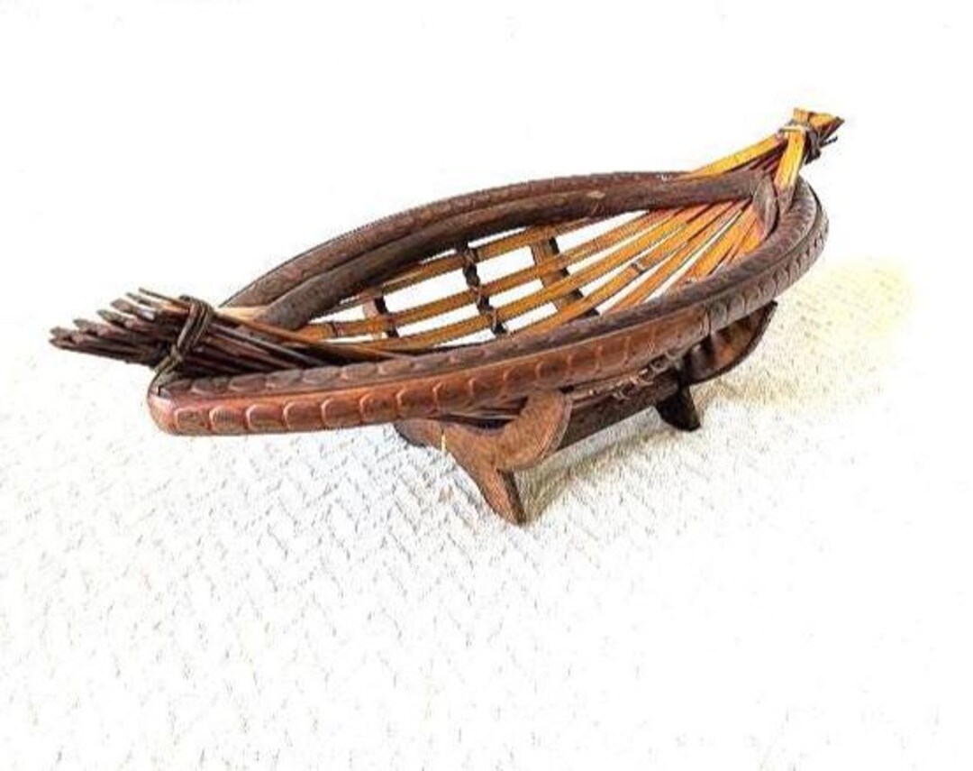 Canoe Shaped Centerpiece Hand Carved Wood Bamboo Basket - Etsy