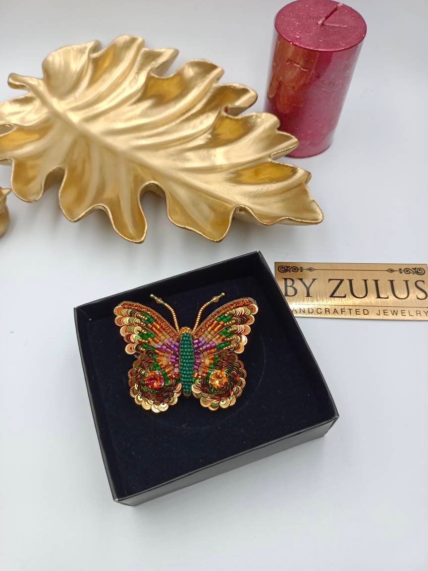 Butterfly Brooch, Handmade Gold Butterfly Pin, Gift for Her, Unique ...