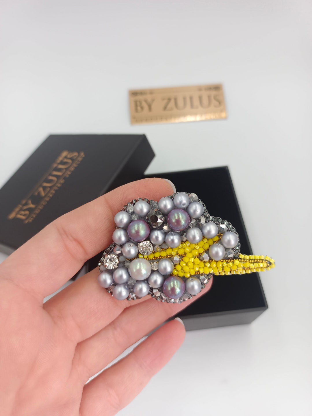 Handmade Cloud Brooch With Lightening, Gray Cloud Brooch, Blitz Collar Pin, Luxury Handmade ...