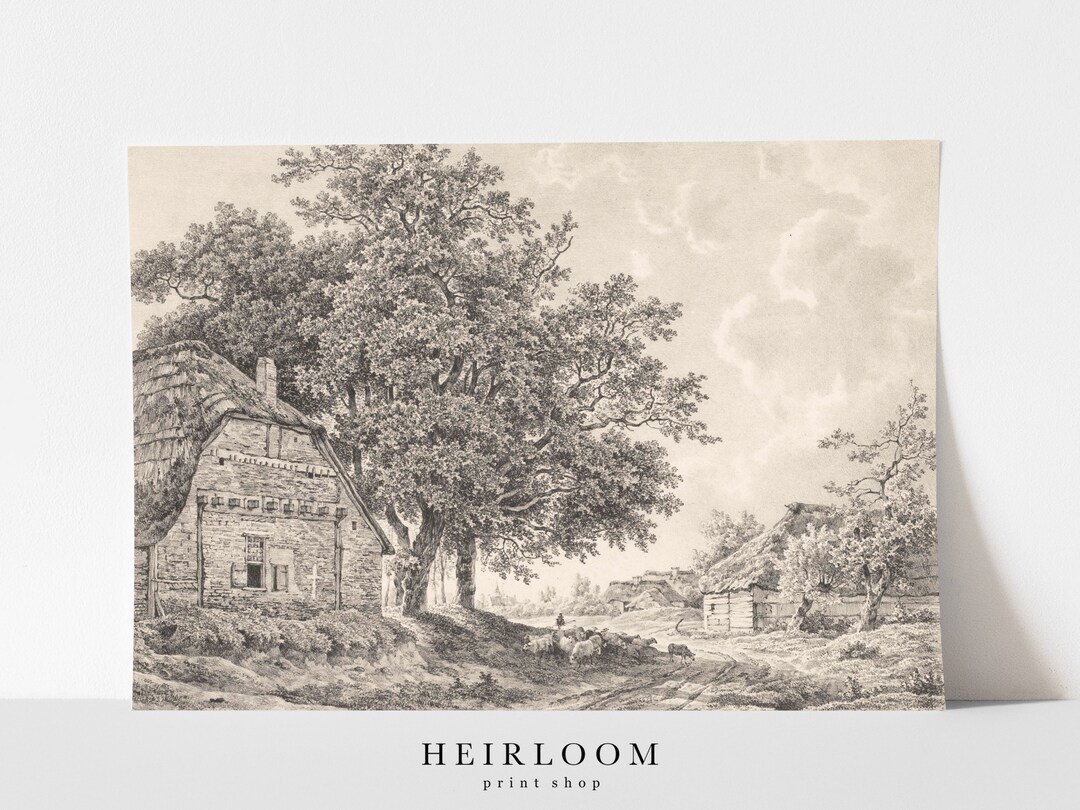 Vintage Drawing | Antique Art | Landscape | FINE ART PRINTS | Thatch ...