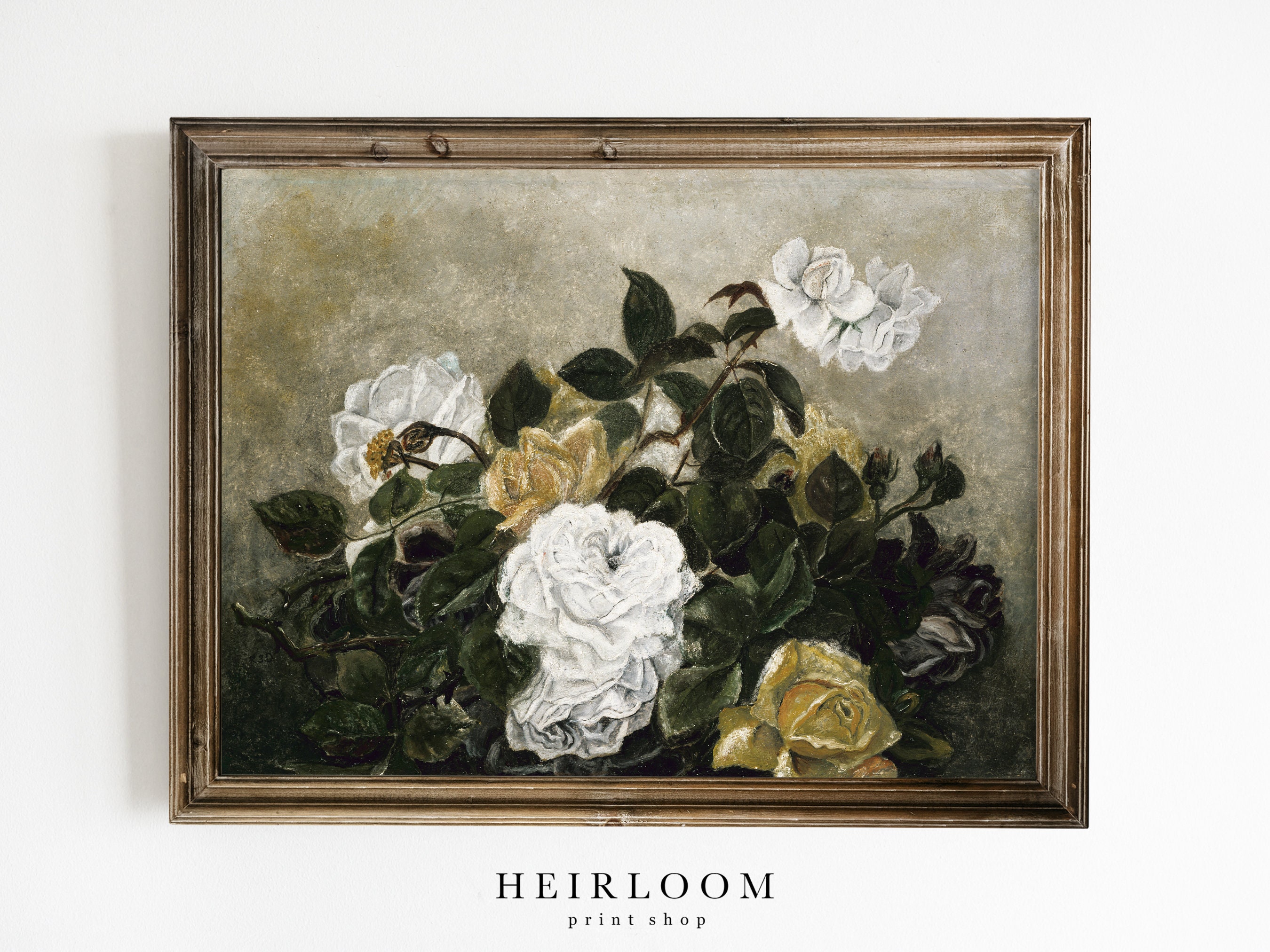 White Rose PRINTABLE Vintage Digital Print Yellow Flower | Etsy