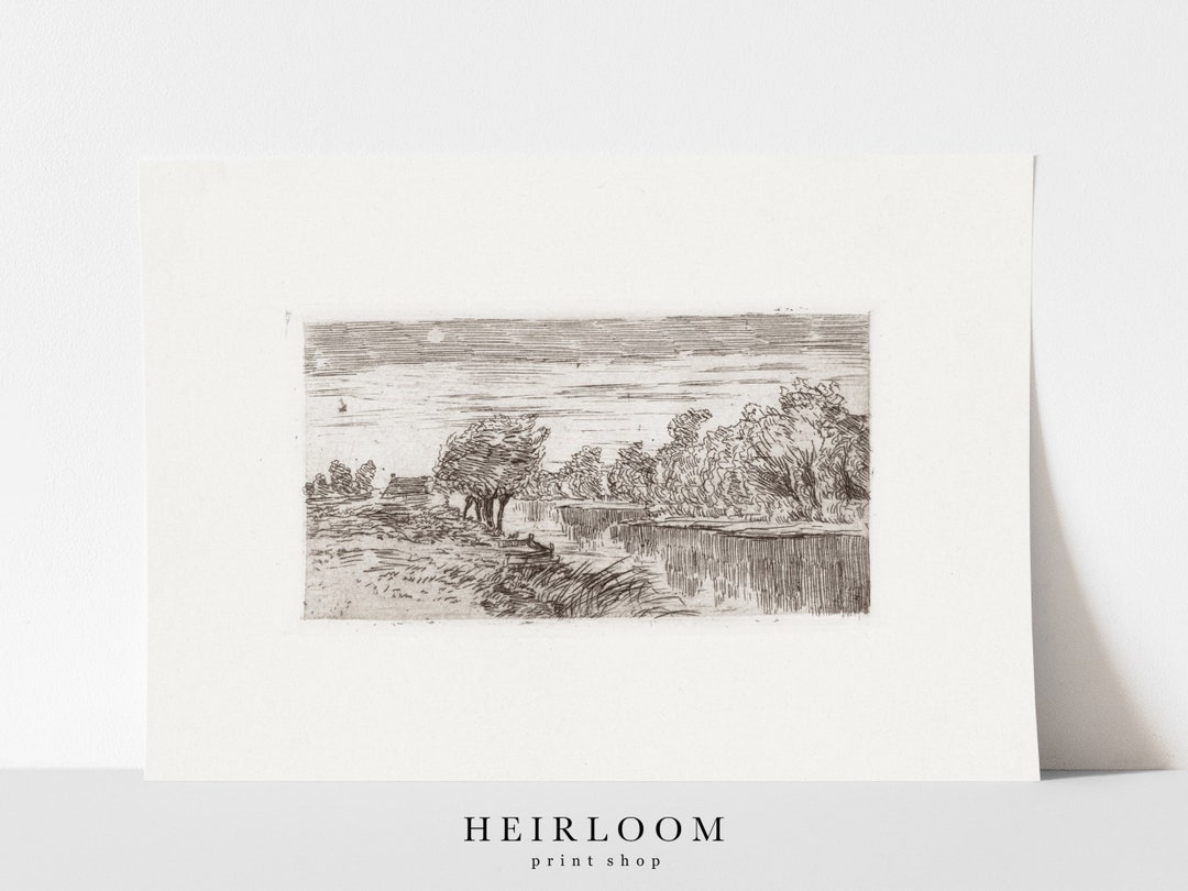 River Landscape Sketch | Vintage Etching | Heirloom ART PRINTS | River ...