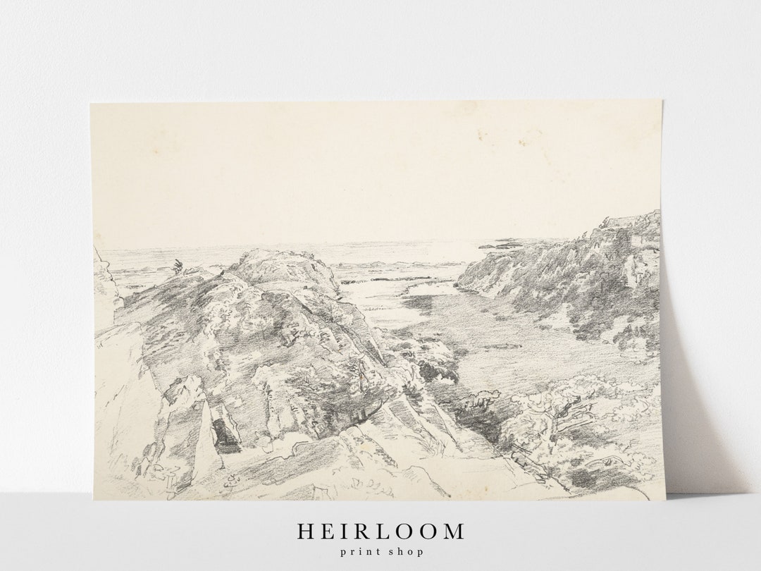 Vintage Ocean Drawing | Coastal Sketch Art | Heirloom ART PRINTS ...
