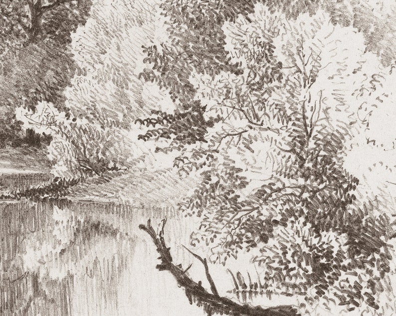 Landscape Print Drawing Antique Art Print Downloadable | Etsy