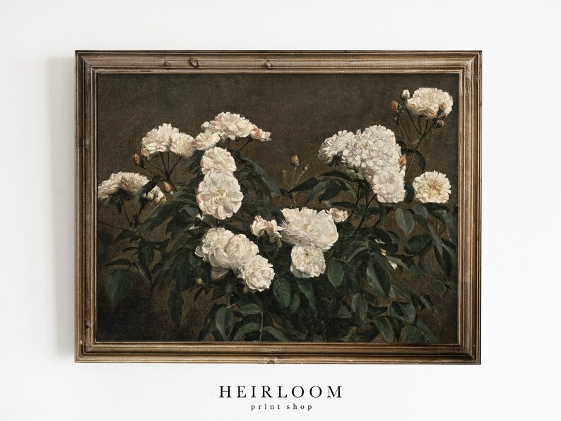 Flower PRINTABLE ART White Roses Download Botanical Oil | Etsy