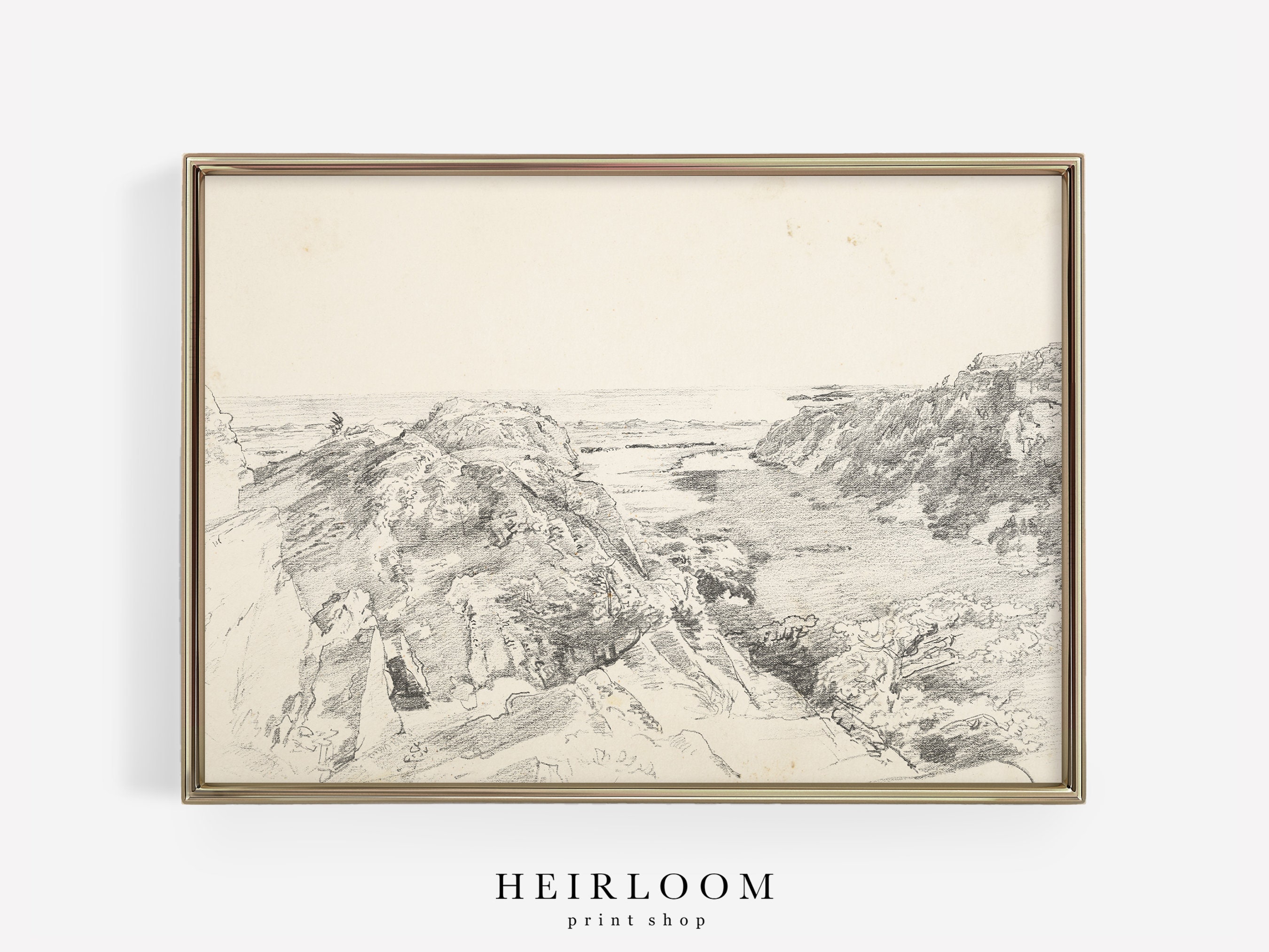 Vintage Ocean Drawing Coastal Sketch Art Heirloom ART | Etsy