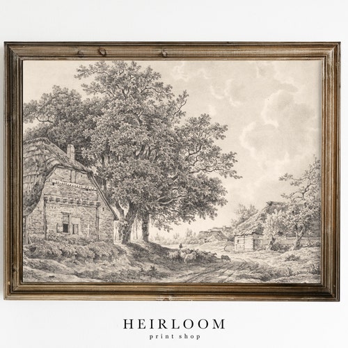 Vintage Drawing Printable Landscape Etching PRINTABLE ART - Etsy