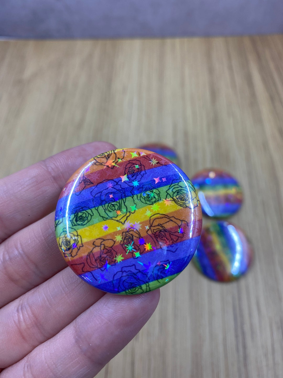 LGBTQ Rainbow Roses Button Sparkle Holographic - Etsy