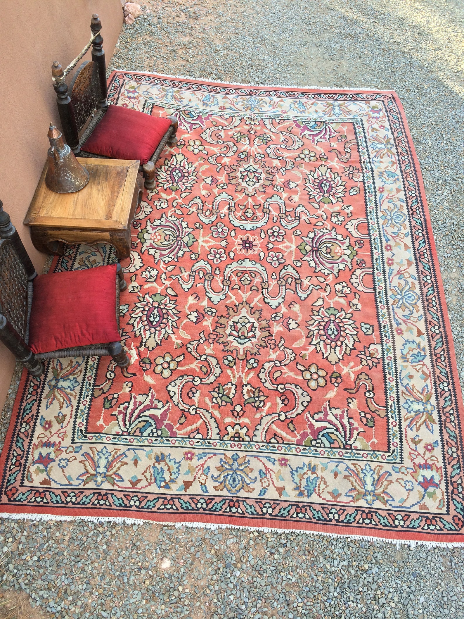 7x10 Muted Salmon Rug Balkan Balkans Romanian Kilim Large Room Size ...