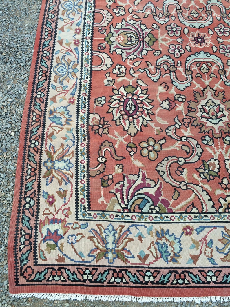 7x10 Muted Salmon Rug Balkan Balkans Romanian Kilim Large Room Size ...