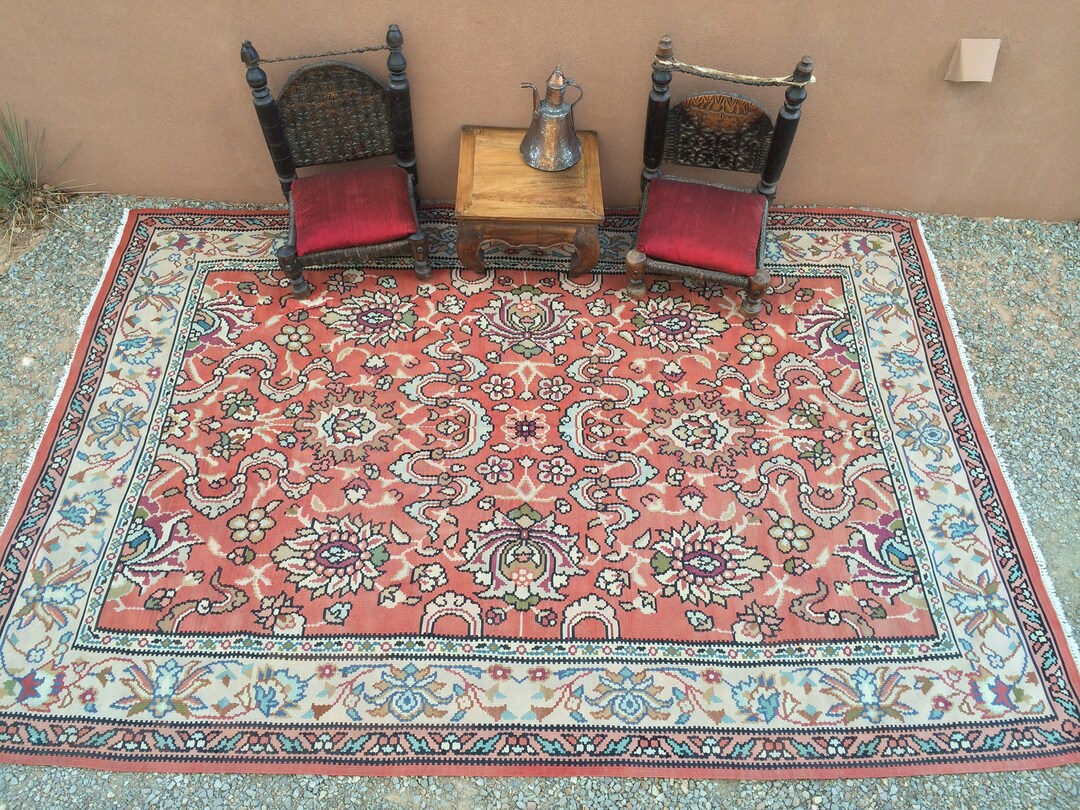 7x10 Muted Salmon Rug Balkan Balkans Romanian Kilim Large Room Size ...
