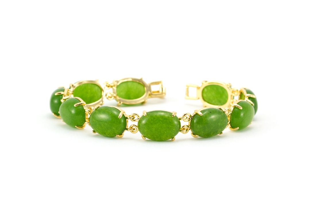 Gold Jade Link Bracelet/ Green Jade Bracelet/ Jade Beaded Bracelet ...