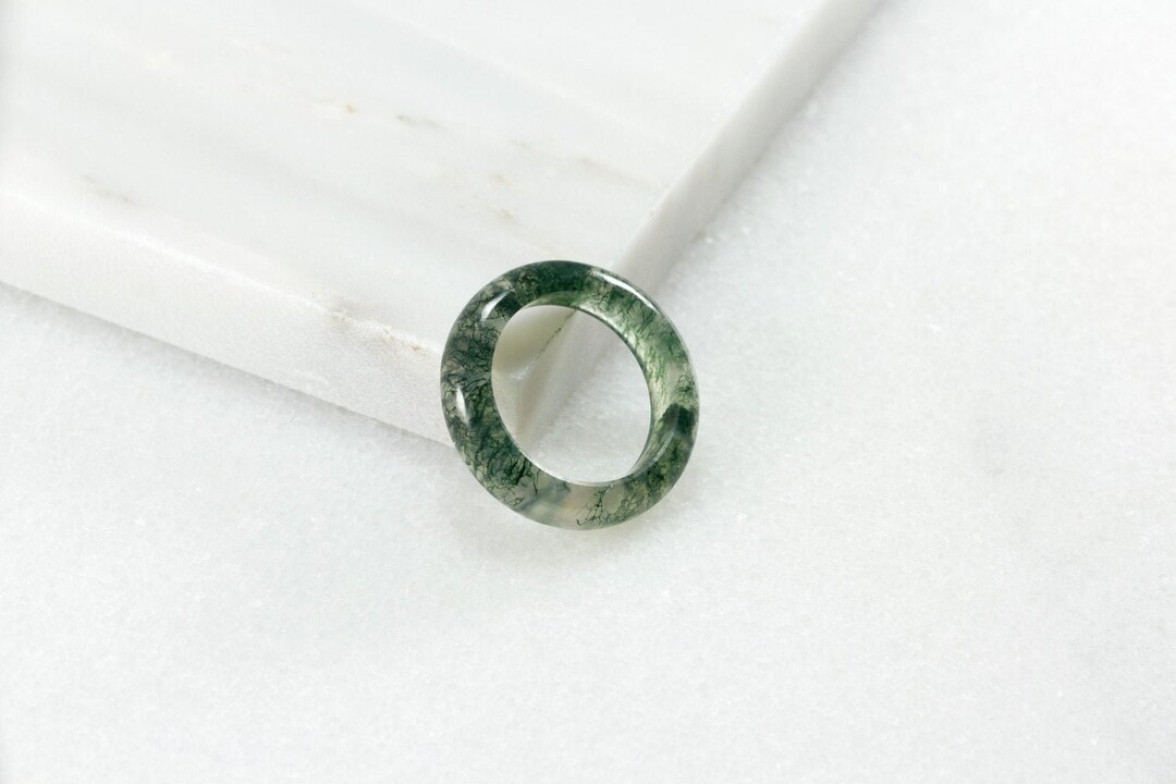 Thin Moss Agate Ring/ Thin Moss Agate Band/ Landscape Agate Ring ...