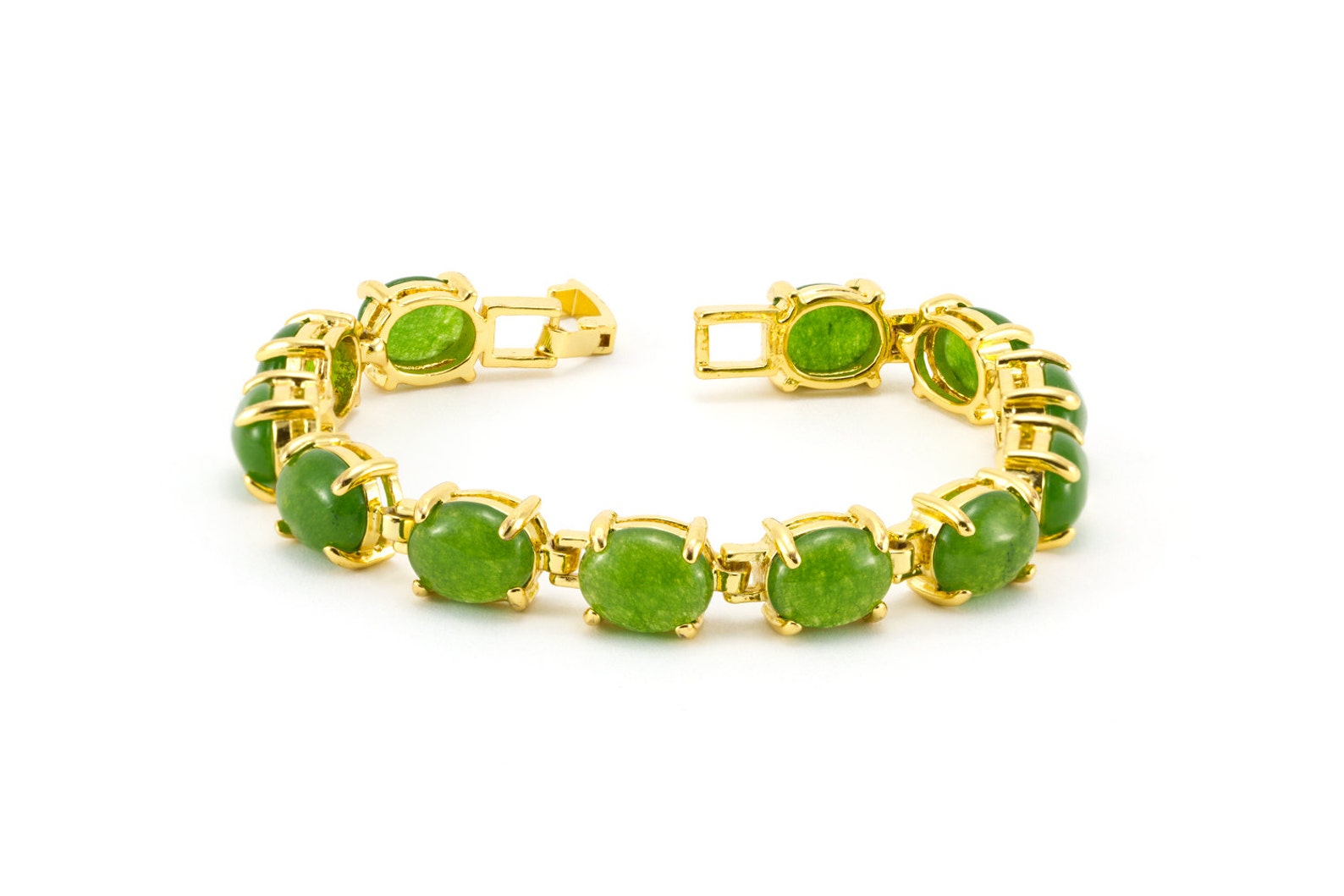 Gold Jade Link Bracelet/ Green Jade Bracelet/ Jade Beaded Bracelet ...