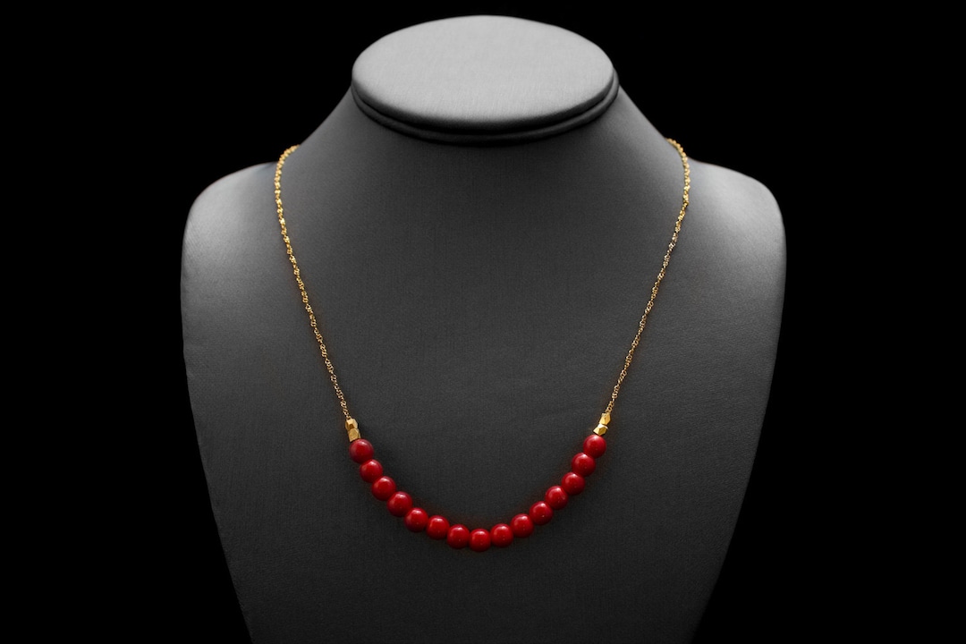 Tiny Coral Necklace/ Beach Coral Necklace/ Coral Chain Necklace/ Red ...
