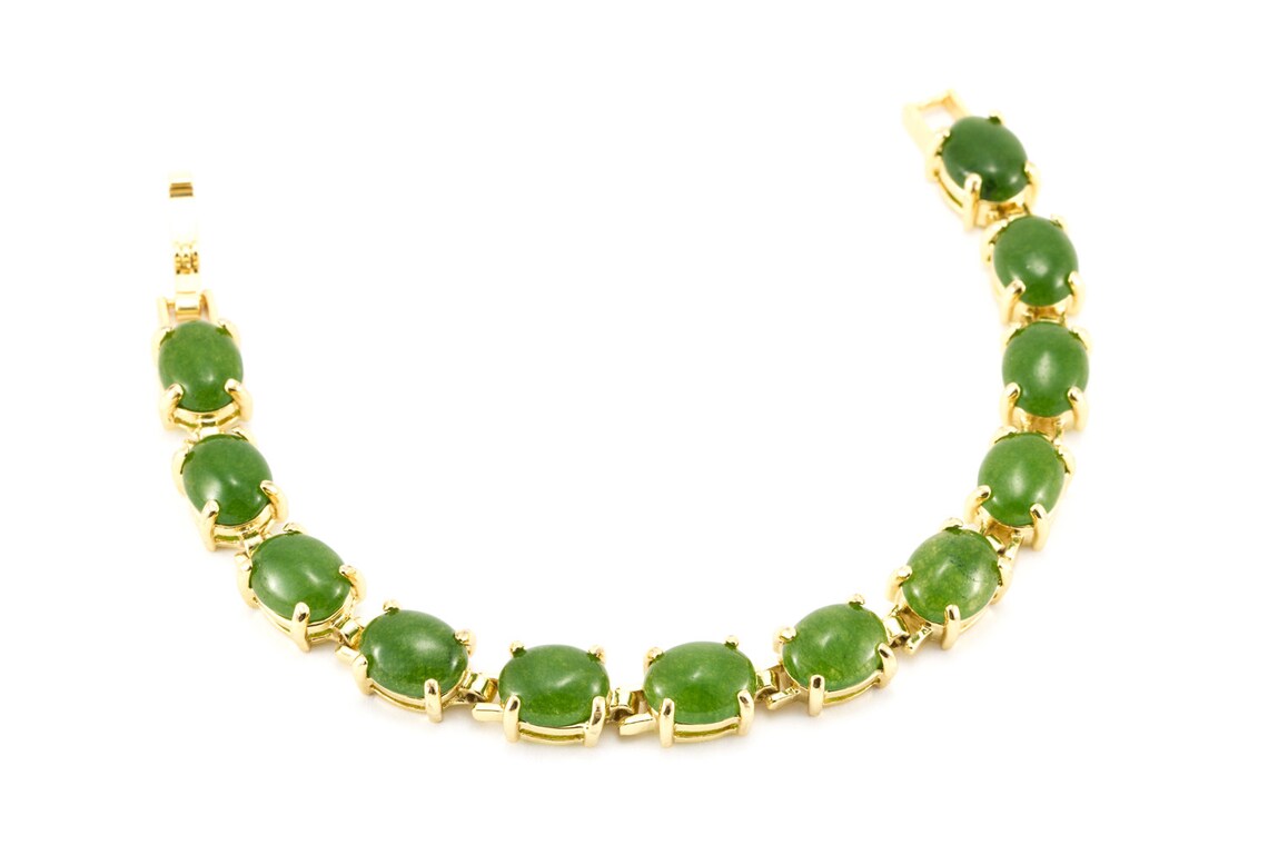 Gold Jade Link Bracelet/ Green Jade Bracelet/ Jade Beaded Bracelet ...