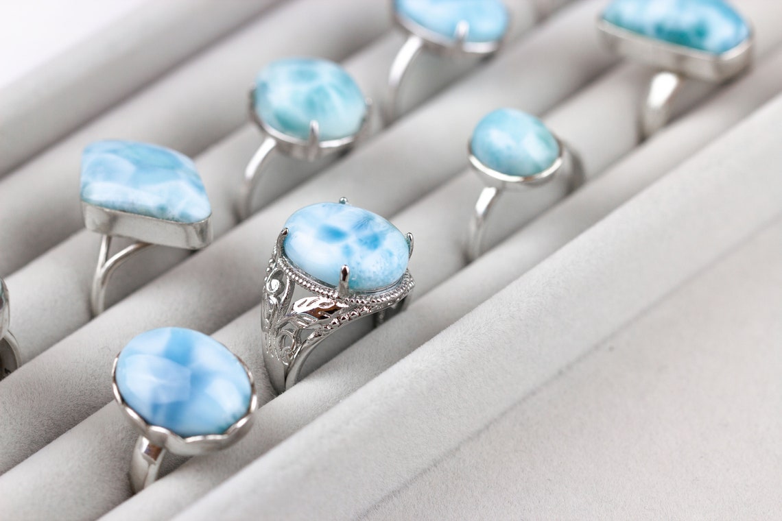 Mens Larimar Ring Blue Larimar Ring Larimar Jewelry Silver | Etsy