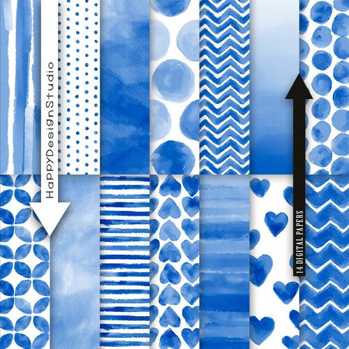 PINK and BLUE Watercolor Digital Paper Pack Instant Digital | Etsy