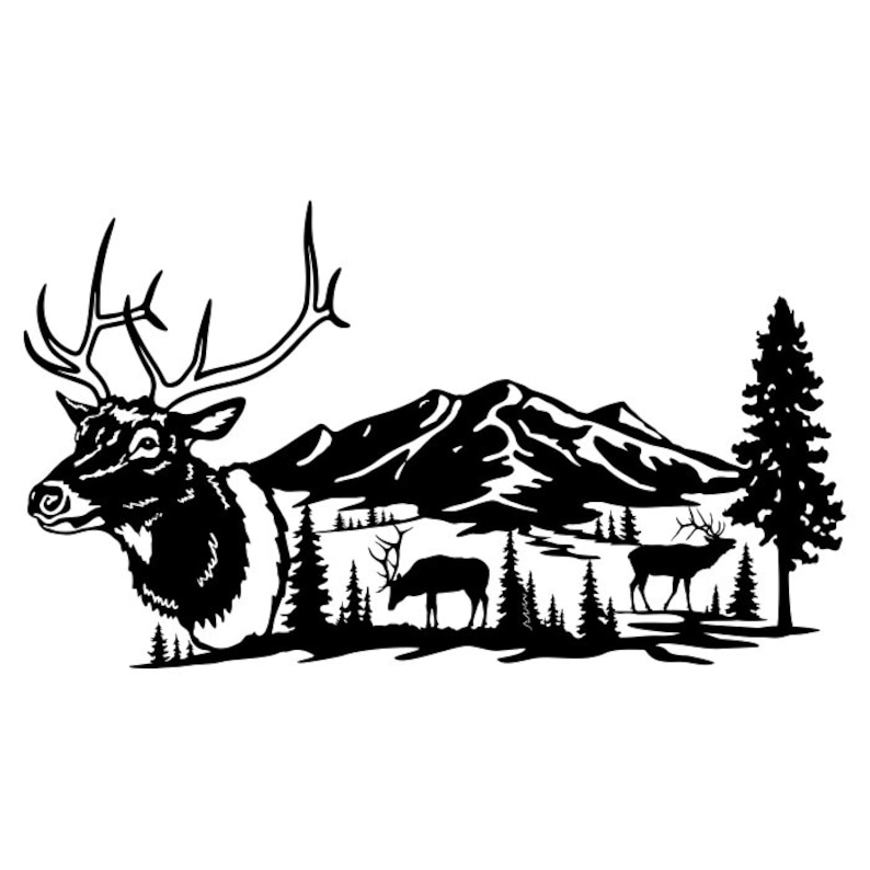 Elk Clipart Silhouettes Scene, Eps Dxf Pdf Png Svg Ai Files Plasma CNC ...