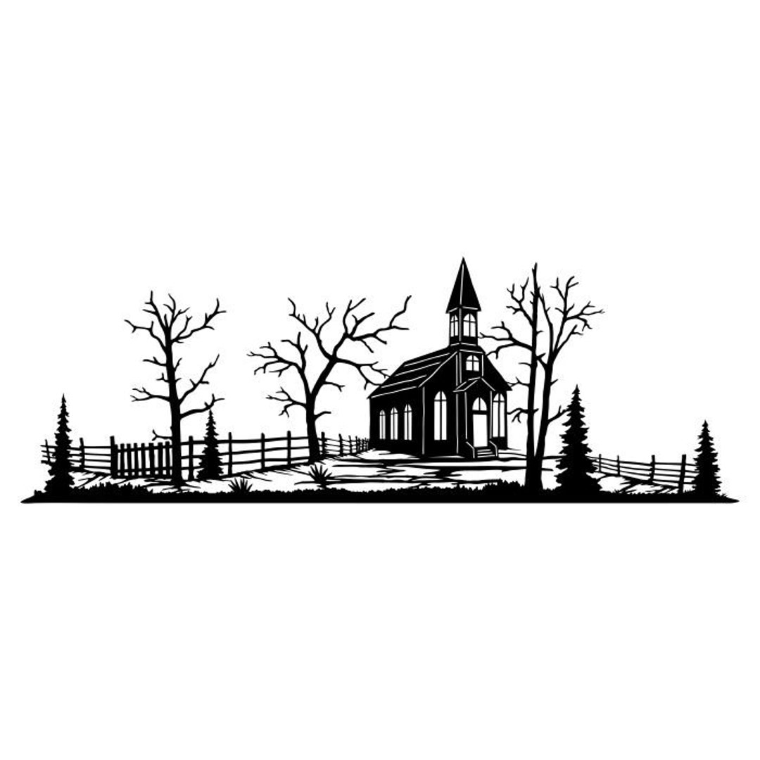 Church Fall Clipart Silhouettes Scene, Eps Dxf Pdf Png Svg Ai Files ...