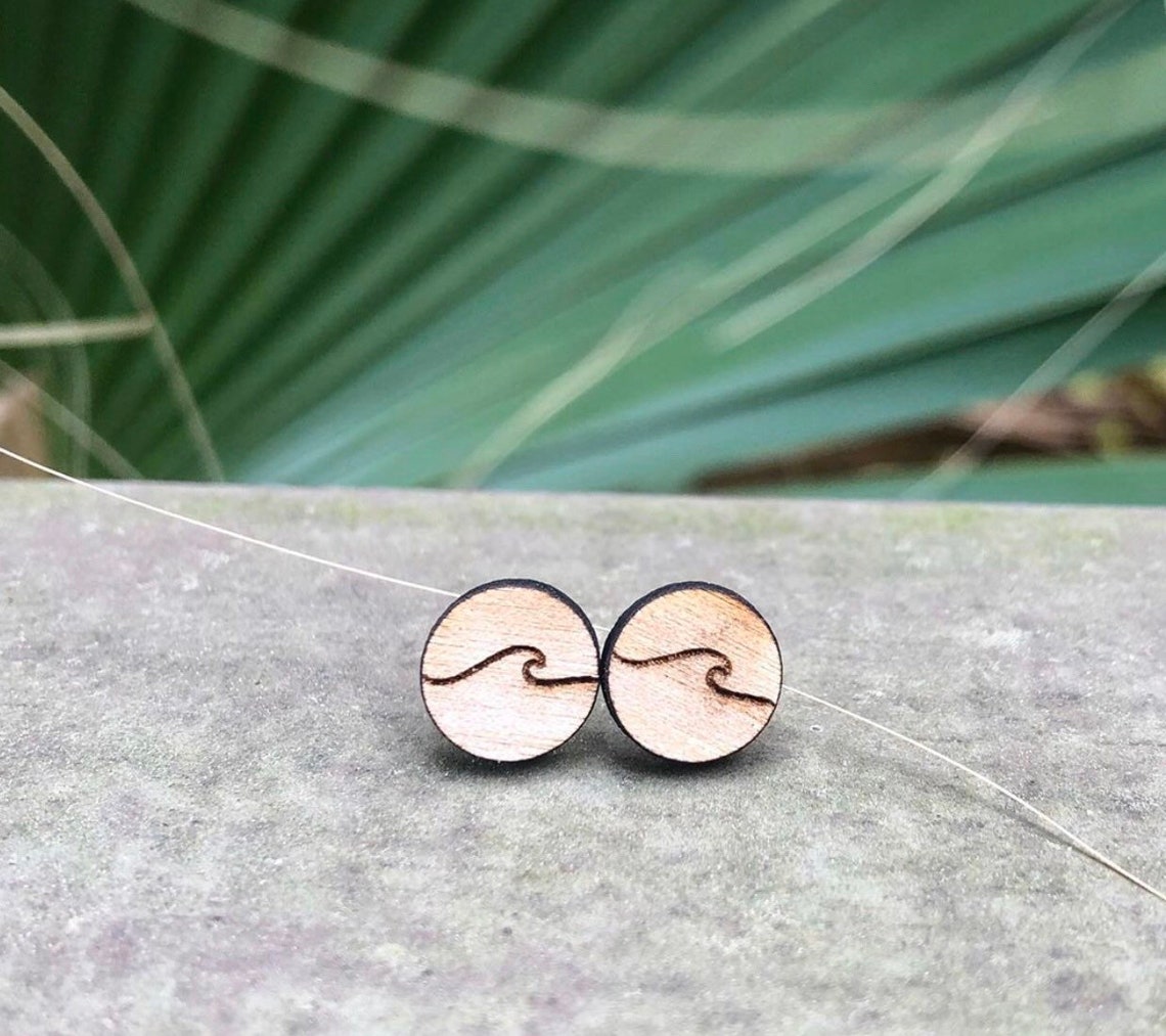 Wooden Wave Studs-laser Cut Studs-wave Earrings-wooden Earrings-wooden ...